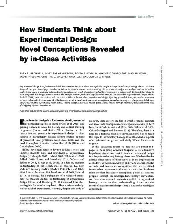 (PDF) How Students Think about Experimental Design: Novel Conceptions ...
