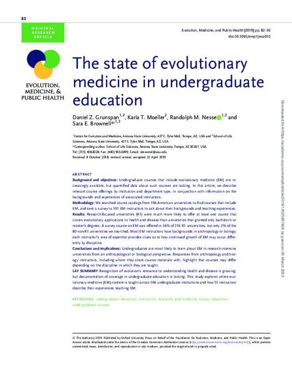 (PDF) The state of evolutionary medicine in undergraduate education