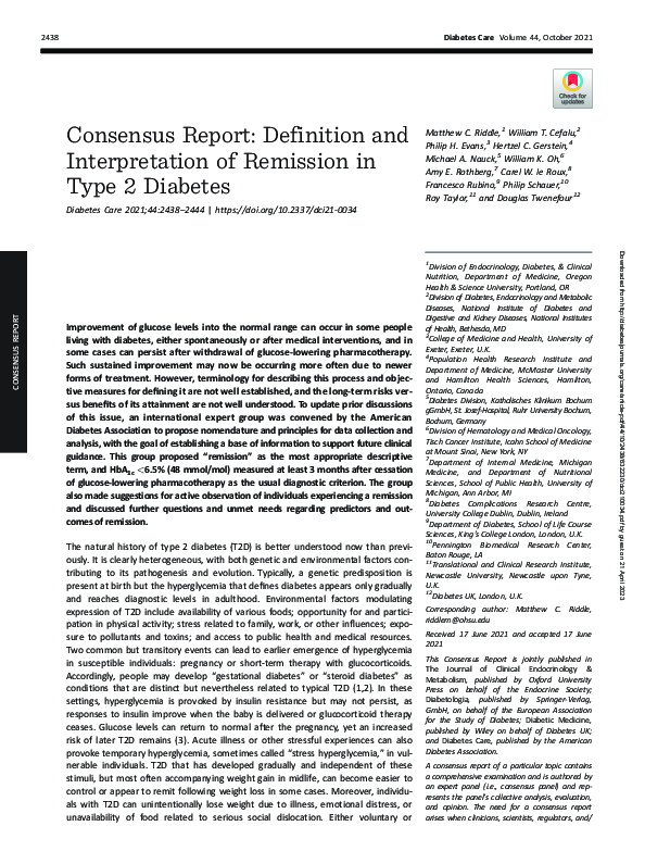 (PDF) Consensus Report: Definition and Interpretation of Remission in ...