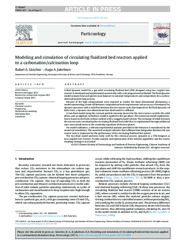 (PDF) Modeling and simulation of circulating fluidized bed reactors applied to a carbonation ...