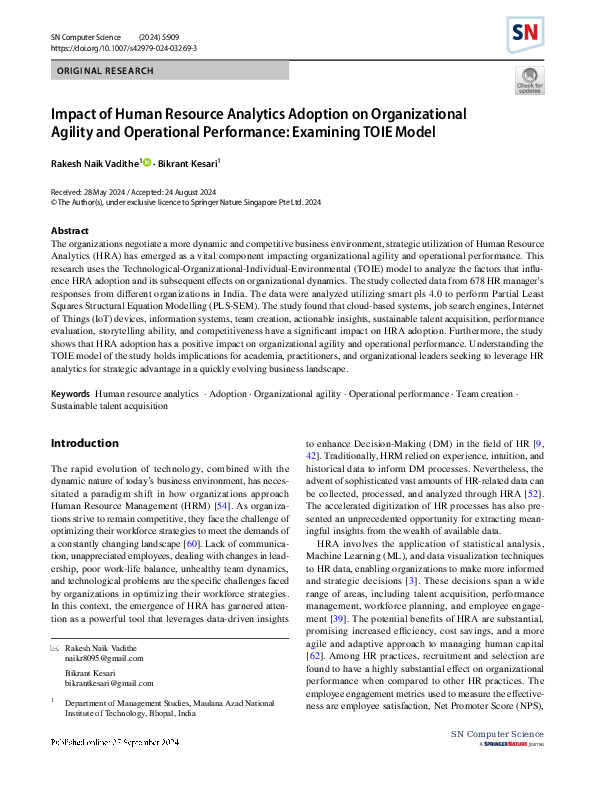(PDF) Impact of Human Resource Analytics Adoption on Organizational Agility and Operational ...