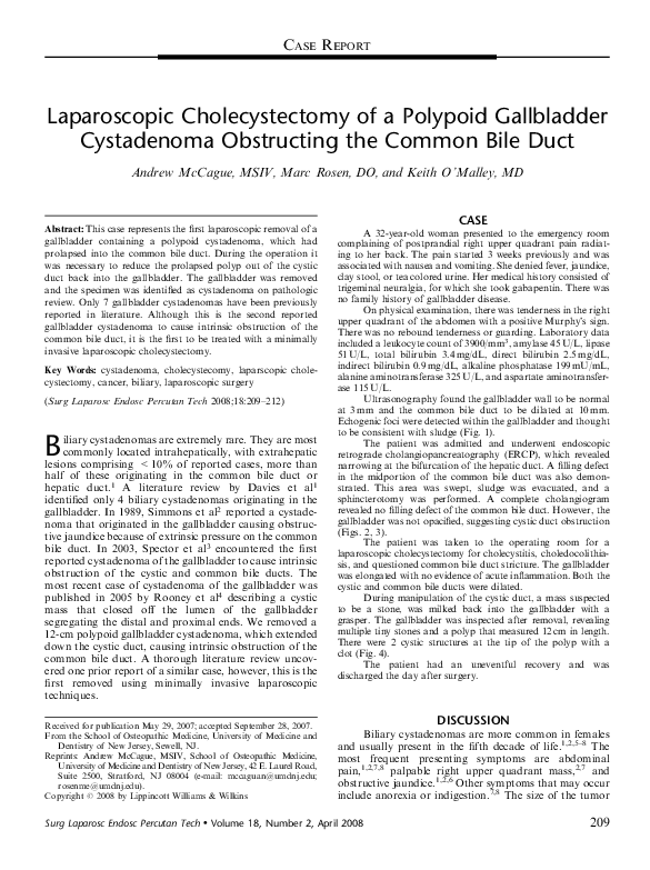 (PDF) Laparoscopic Removal of Gallbladder Cystadenoma Causing Bile Duct ...