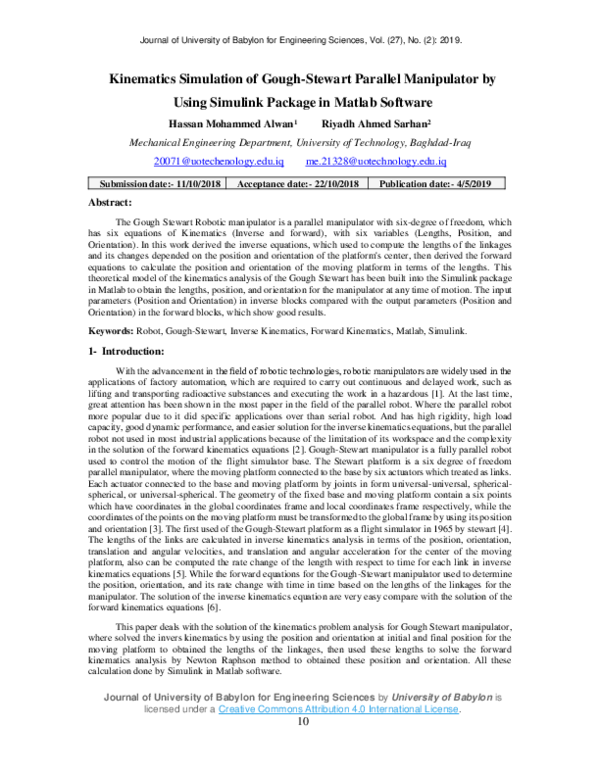 (PDF) Kinematics Simulation of Gough-Stewart Parallel Manipulator by ...