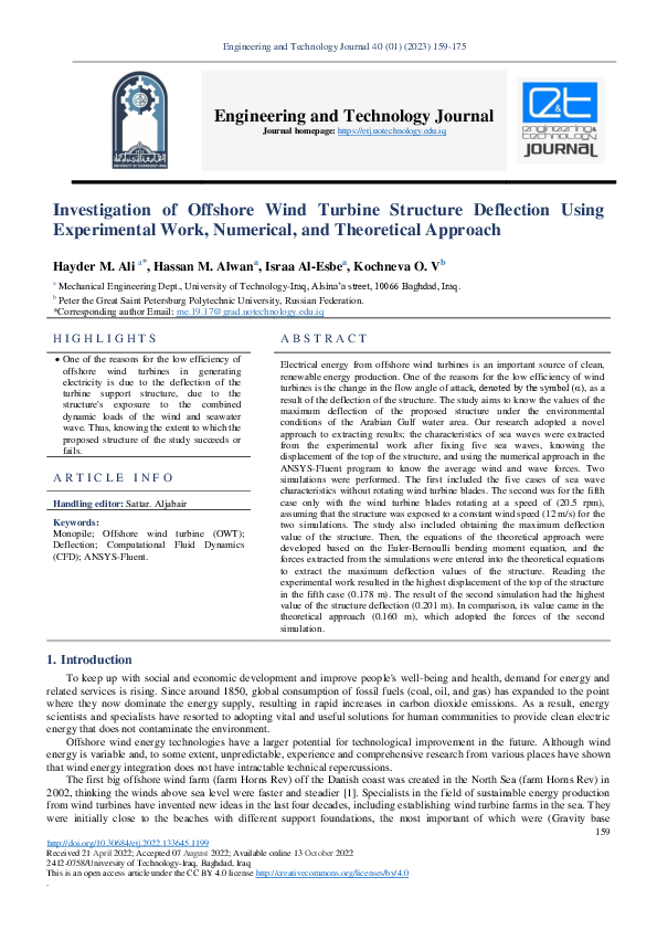 Pdf Investigation Of Offshore Wind Turbine Structure Deflection Using