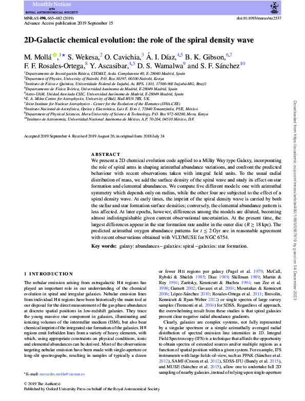 (PDF) 2D-Galactic chemical evolution: the role of the spiral density wave