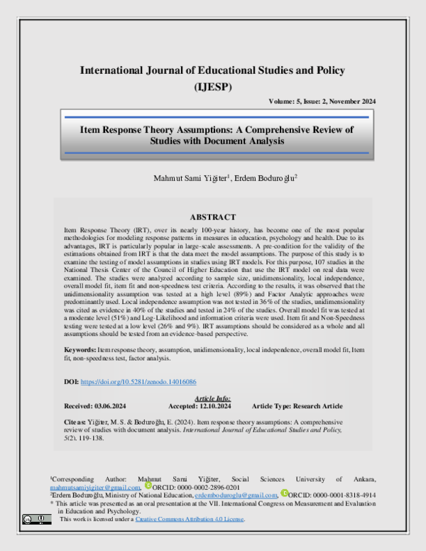 (PDF) Item Response Theory Assumptions: A Comprehensive Review of ...