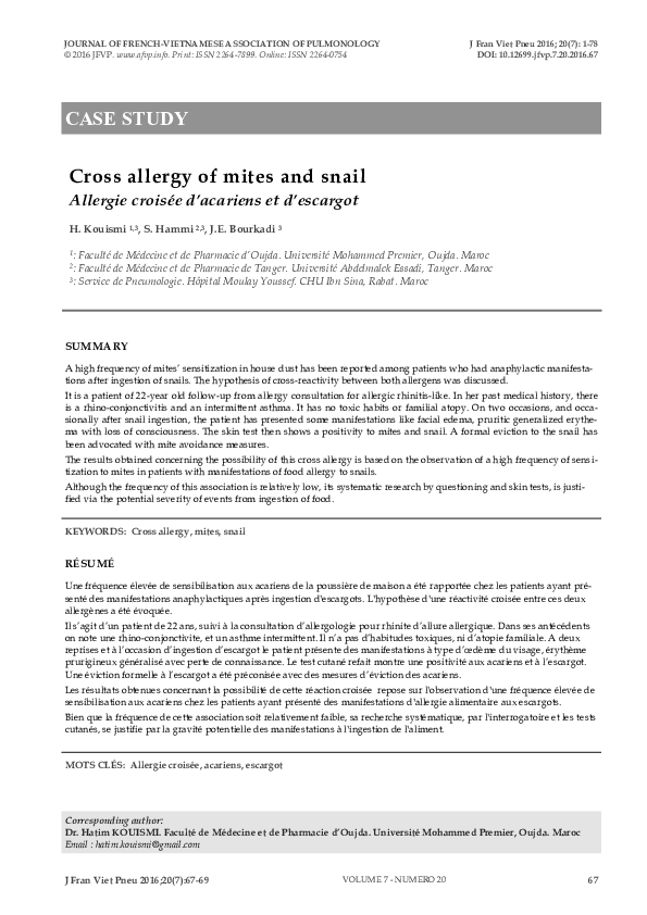 (PDF) Cross allergy of mites and snail