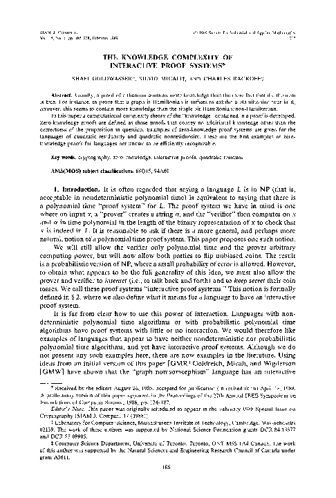 (PDF) The Knowledge Complexity of Interactive Proof Systems