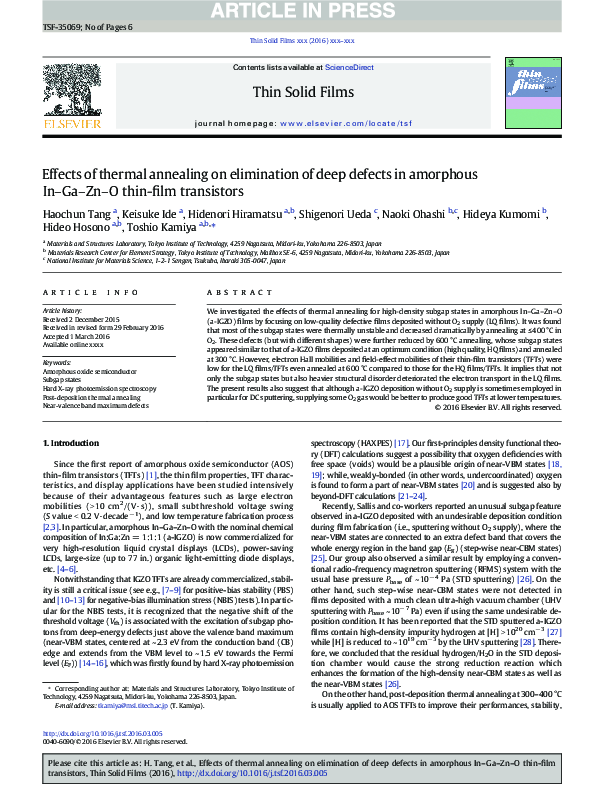 (PDF) Effects of thermal annealing on elimination of deep defects in ...