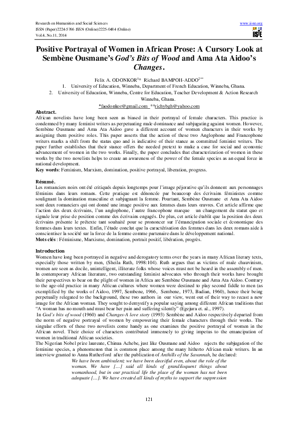 (PDF) Positive Portrayal of Women in African Prose: A Cursory Look at ...