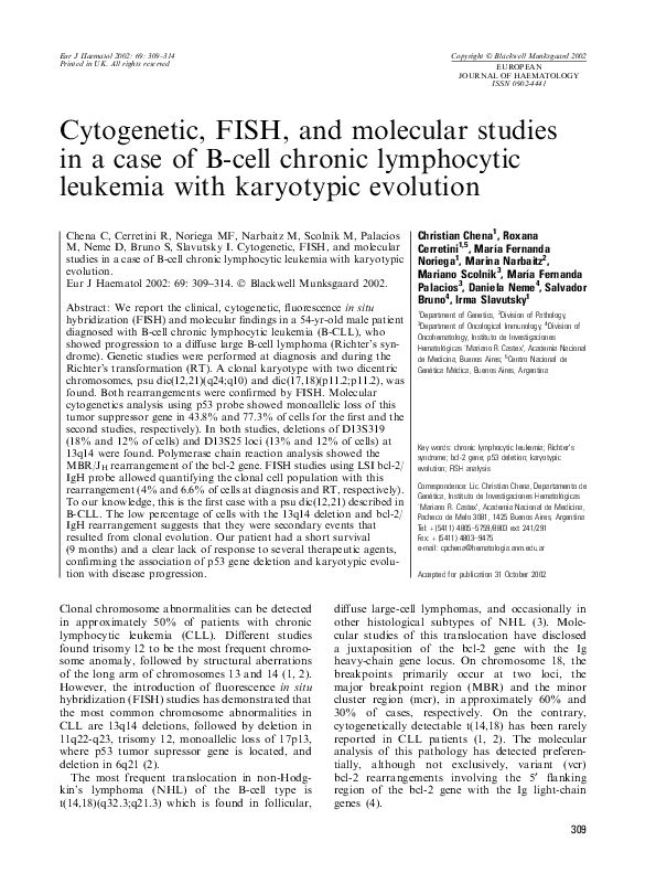 (PDF) Cytogenetic, FISH, and molecular studies in a case of B‐cell ...