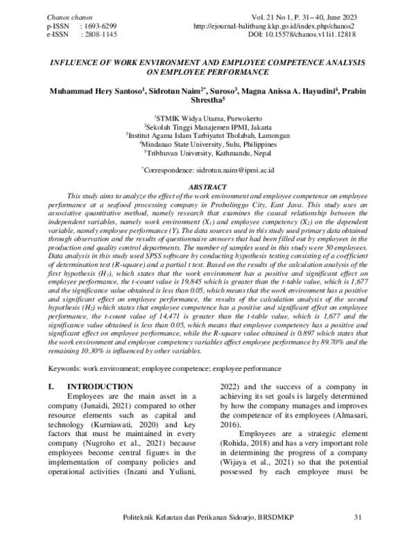 (PDF) Influence of Work Environment and Employee Competence Analysis on Employee Performance