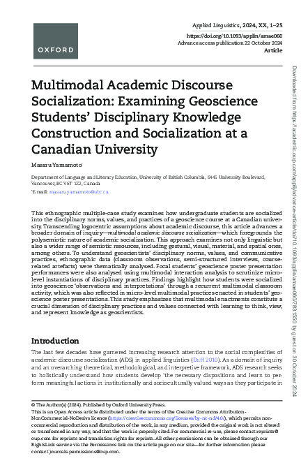 (PDF) Multimodal Academic Discourse Socialization: Examining Geoscience ...