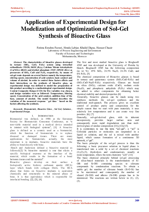 (PDF) Modeling and Optimization of Bioactive Glass Synthesis via Sol-Gel