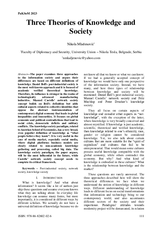 (PDF) Three Theories of Knowledge and Society