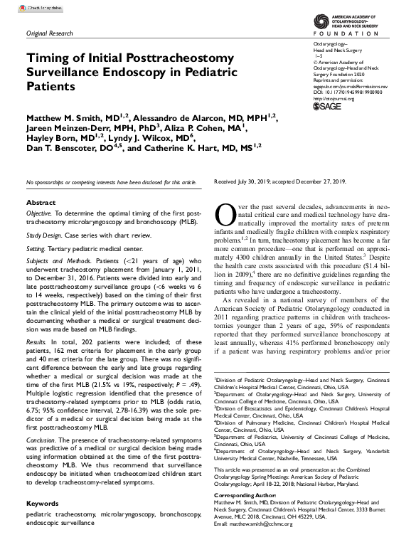 (PDF) Timing of Initial Posttracheostomy Surveillance Endoscopy in ...
