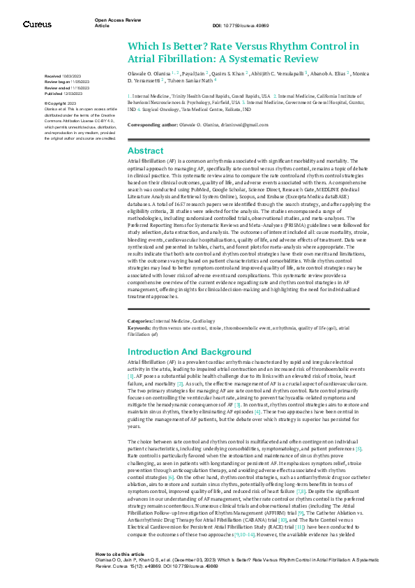 (PDF) Which Is Better? Rate Versus Rhythm Control in Atrial ...