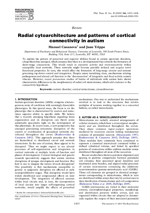 (PDF) Radial cytoarchitecture and patterns of cortical connectivity in ...