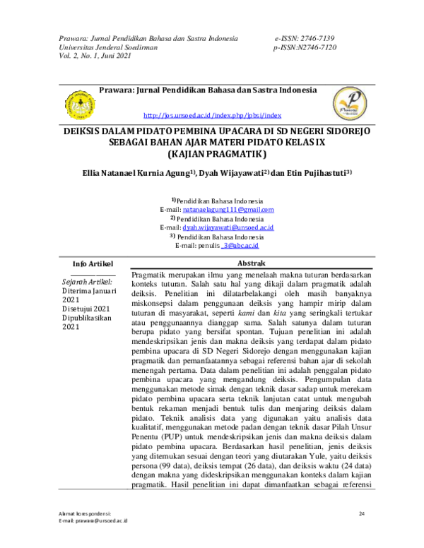 (PDF) Deiksis Dalam Pidato Pembina Upacara DI SD Negeri Sidorejo ...
