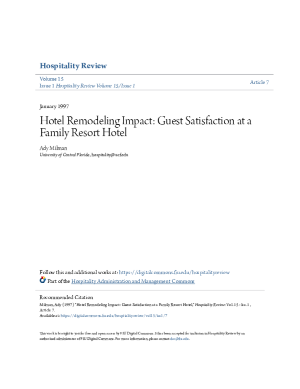(PDF) Hotel Remodeling Impact: Guest Satisfaction at a Family Resort Hotel