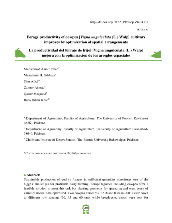 (PDF) Forage productivity of cowpea [Vigna unguiculata (L.) Walp ...