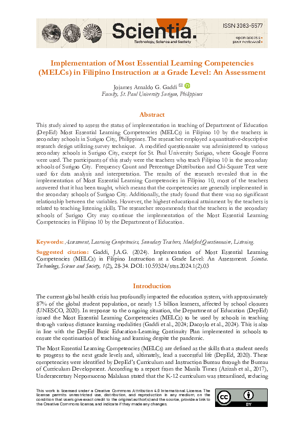 (PDF) Implementation of Most Essential Learning Competencies (MELCs) in ...