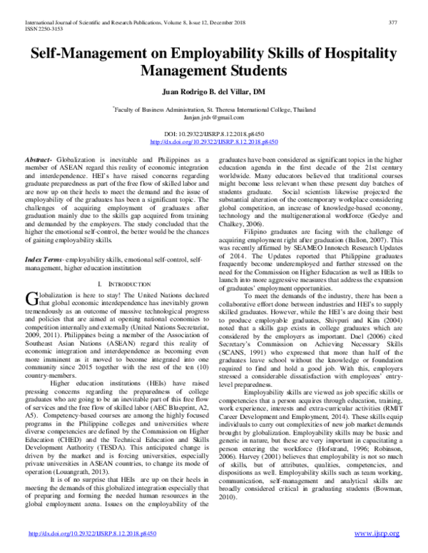 (PDF) Self-Management on Employability Skills of Hospitality Management ...