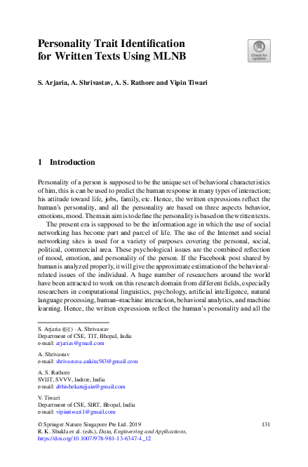 (PDF) Personality Trait Identification for Written Texts Using MLNB