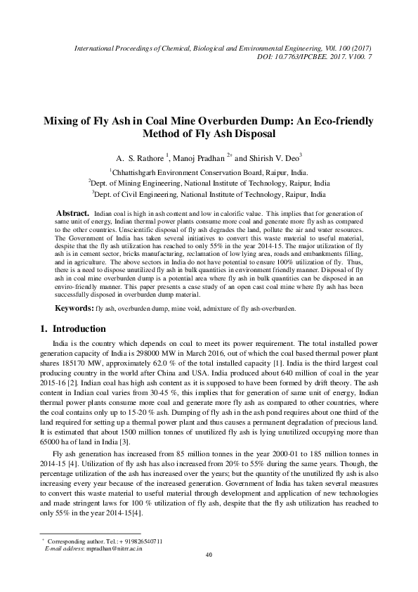 (PDF) Mixing of Fly Ash in Coal Mine Overburden Dump: An Eco-friendly ...