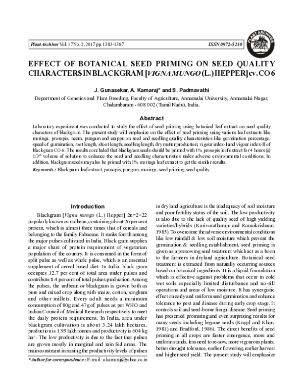 (PDF) Effect of botanical seed priming on seed quality characters in ...