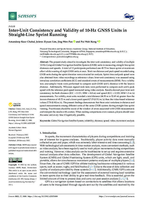 (PDF) Inter-Unit Consistency and Validity of 10-Hz GNSS Units in Straight-Line Sprint Running