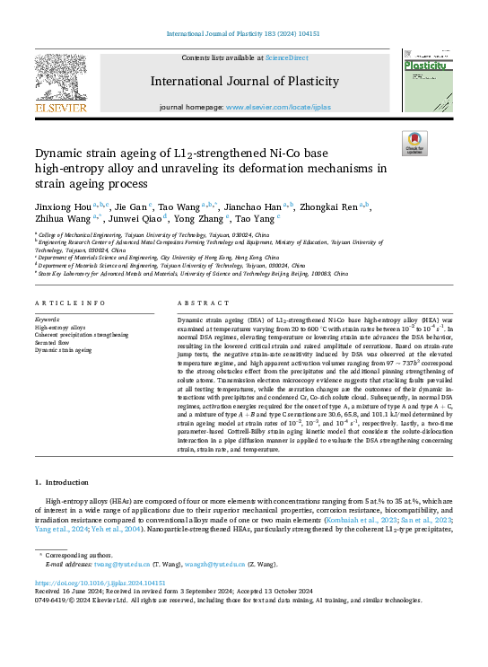 (PDF) Dynamic strain ageing of L1 2 -strengthened Ni-Co base high ...