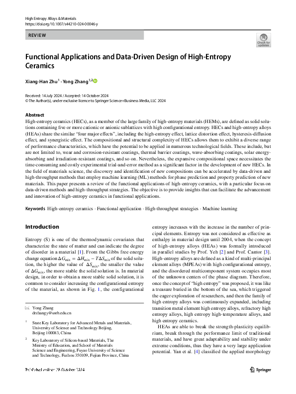 (PDF) Functional Applications and Data-Driven Design of High-Entropy Ceramics