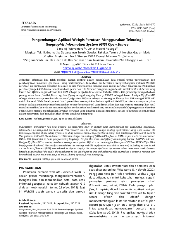 (PDF) Pengembangan Aplikasi Webgis Perutean Menggunakan Teknologi Geographic Information System ...