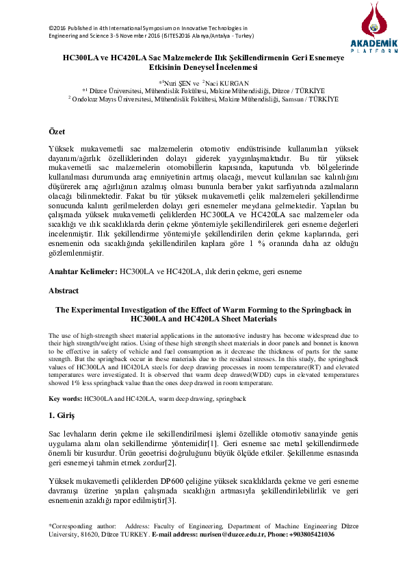 (PDF) HC300LA ve HC420LA Sac Malzemelerde Ilık Şekillendirmenin Geri ...