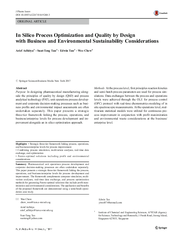 (PDF) In Silico Process Optimization and Quality by Design with ...