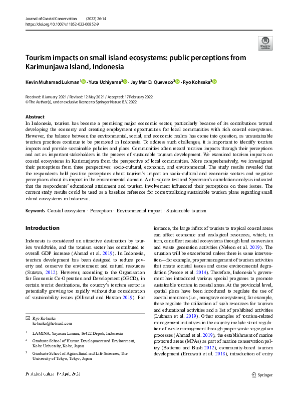 (PDF) Tourism impacts on small island ecosystems: public perceptions ...