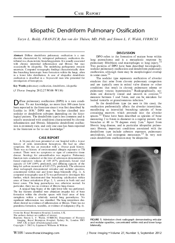(PDF) Idiopathic Dendriform Pulmonary Ossification