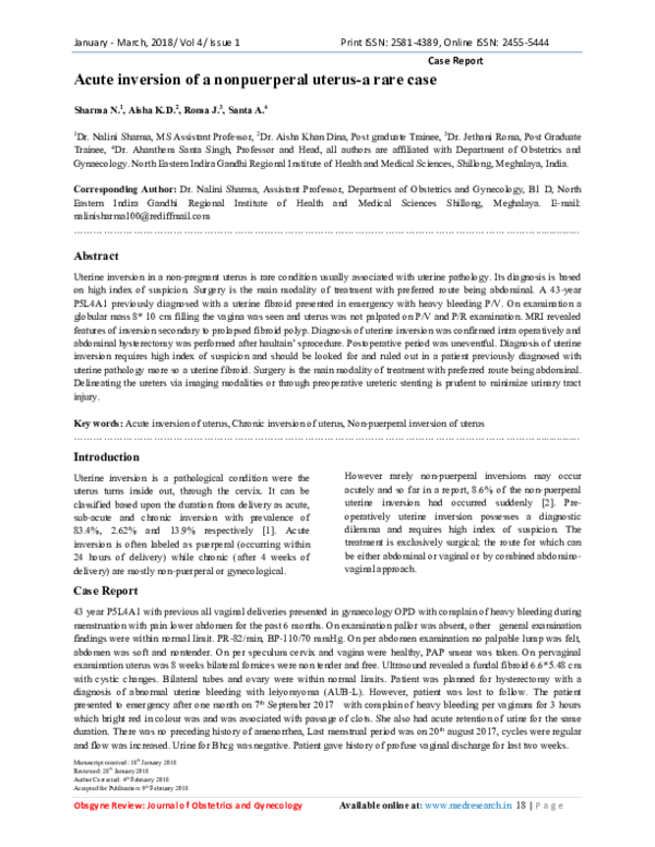 (PDF) Acute inversion of a nonpuerperal uterus-a rare case | Nalini ...