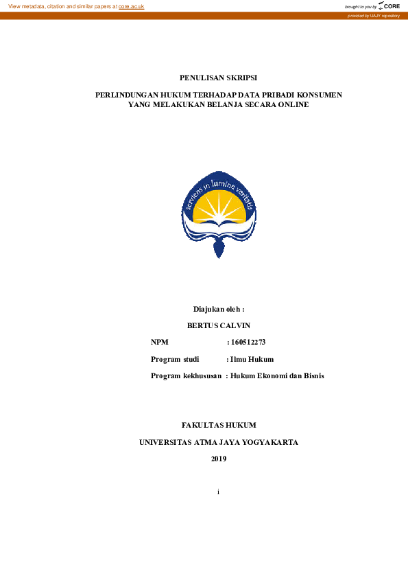 (PDF) Perlindungan Hukum Terhadap Data Pribadi Konsumen Yang Melakukan Belanja Secara Online
