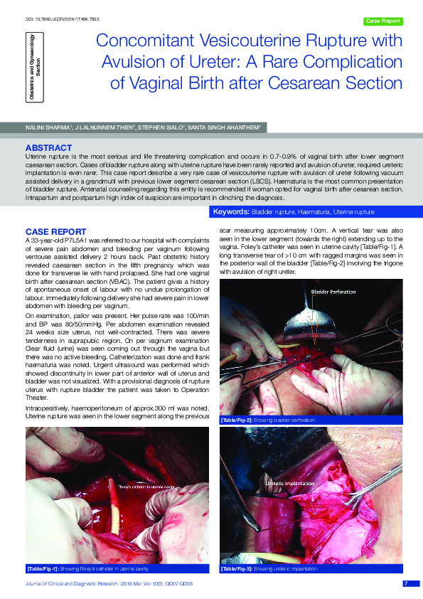(PDF) Concomitant Vesicouterine Rupture with Avulsion of Ureter: A Rare Complication of Vaginal ...