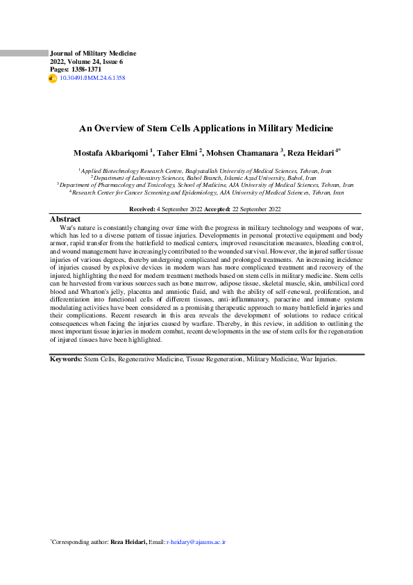 (PDF) An Overview of Stem Cells Applications in Military Medicine