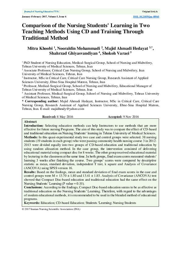 (PDF) Comparison of the nursing students' learning in two teaching ...