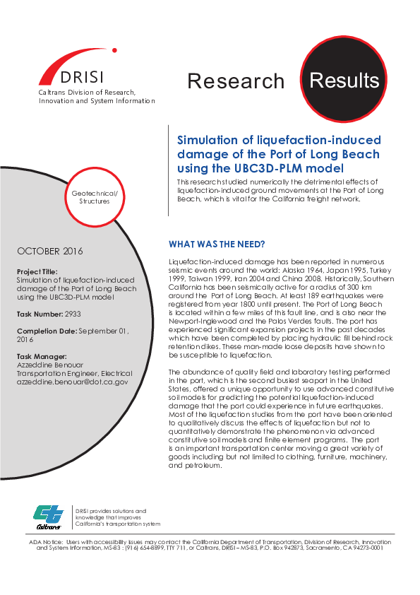 (PDF) Simulation of Liquefaction-induced Damage of the Port of Long Beach Using the UBC3D-PLM Model