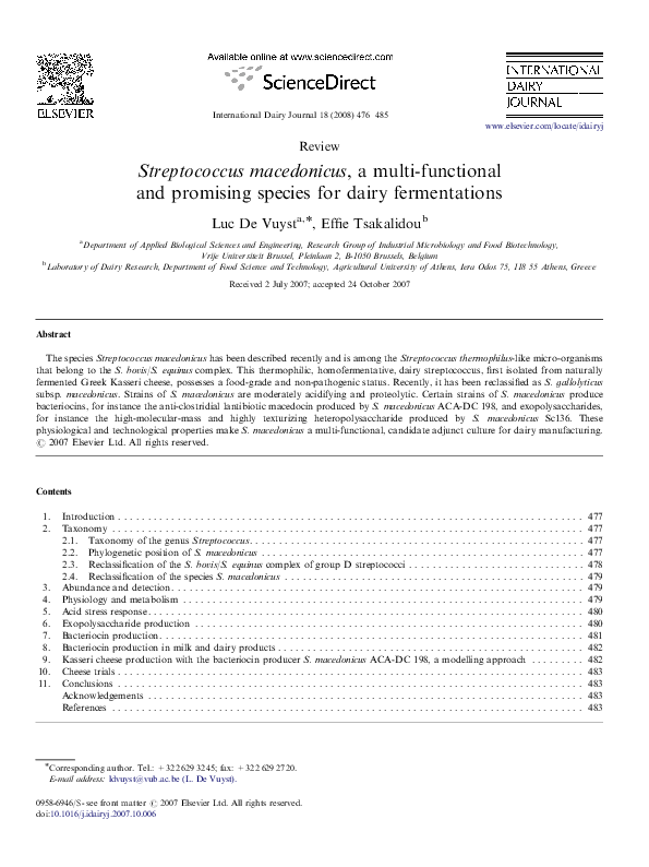 (PDF) Streptococcus macedonicus, a multi-functional and promising ...