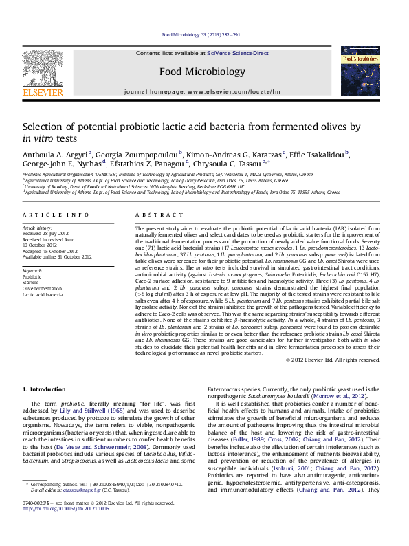 (PDF) Selection of potential probiotic lactic acid bacteria from ...