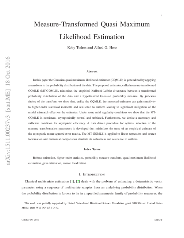 (PDF) Measure-Transformed Quasi Maximum Likelihood Estimation