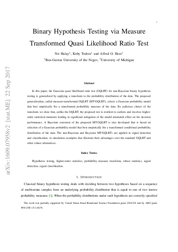Pdf Binary Hypothesis Testing Via Measure Transformed Quasi Likelihood Ratio Test