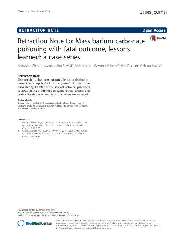 (PDF) Retraction Note to: Mass barium carbonate poisoning with fatal ...