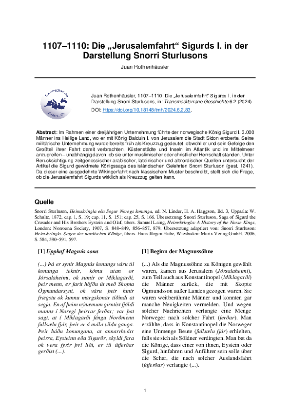 (PDF) 1107-1110: Die "Jerusalemfahrt" Sigurds I. in der Darstellung ...